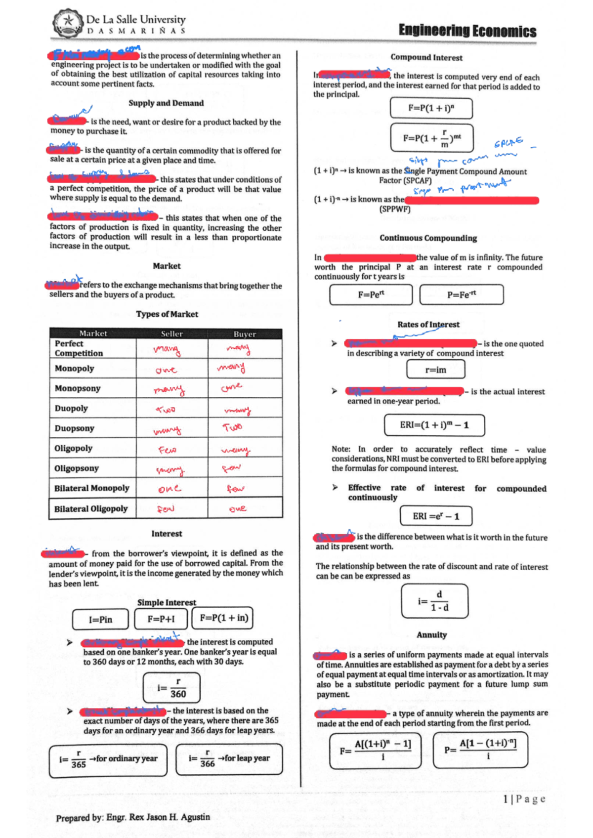 Engineering Economics (ENGR 101) Lecture Notes on Compound Interest and ...