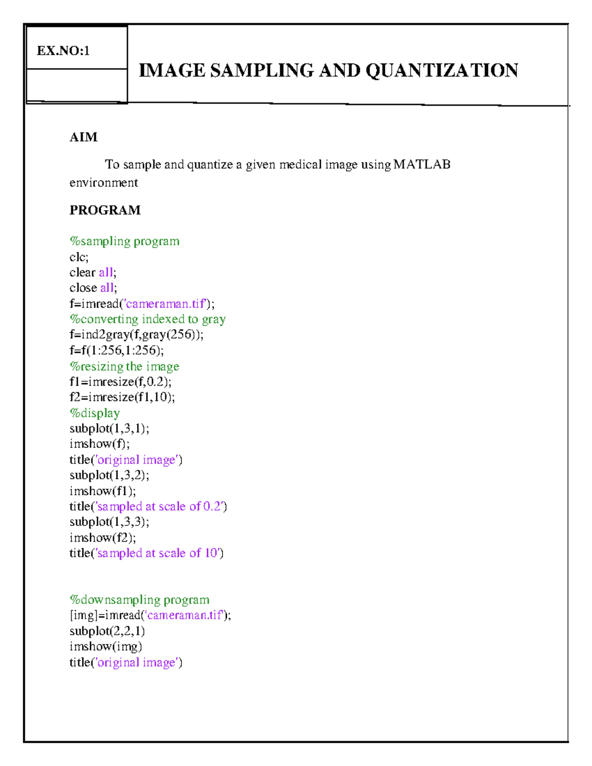 DIP Manual - Lab Exercises on Image Sampling & Resolution - Studocu