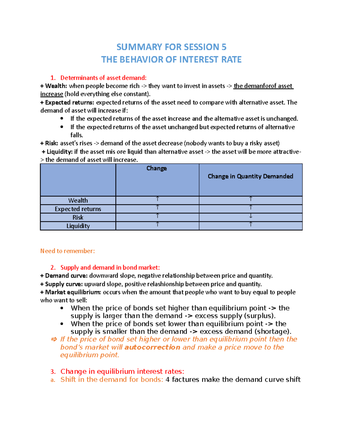 Summary of Key Concepts for Session 5 - Interest Rate Dynamics - Studocu