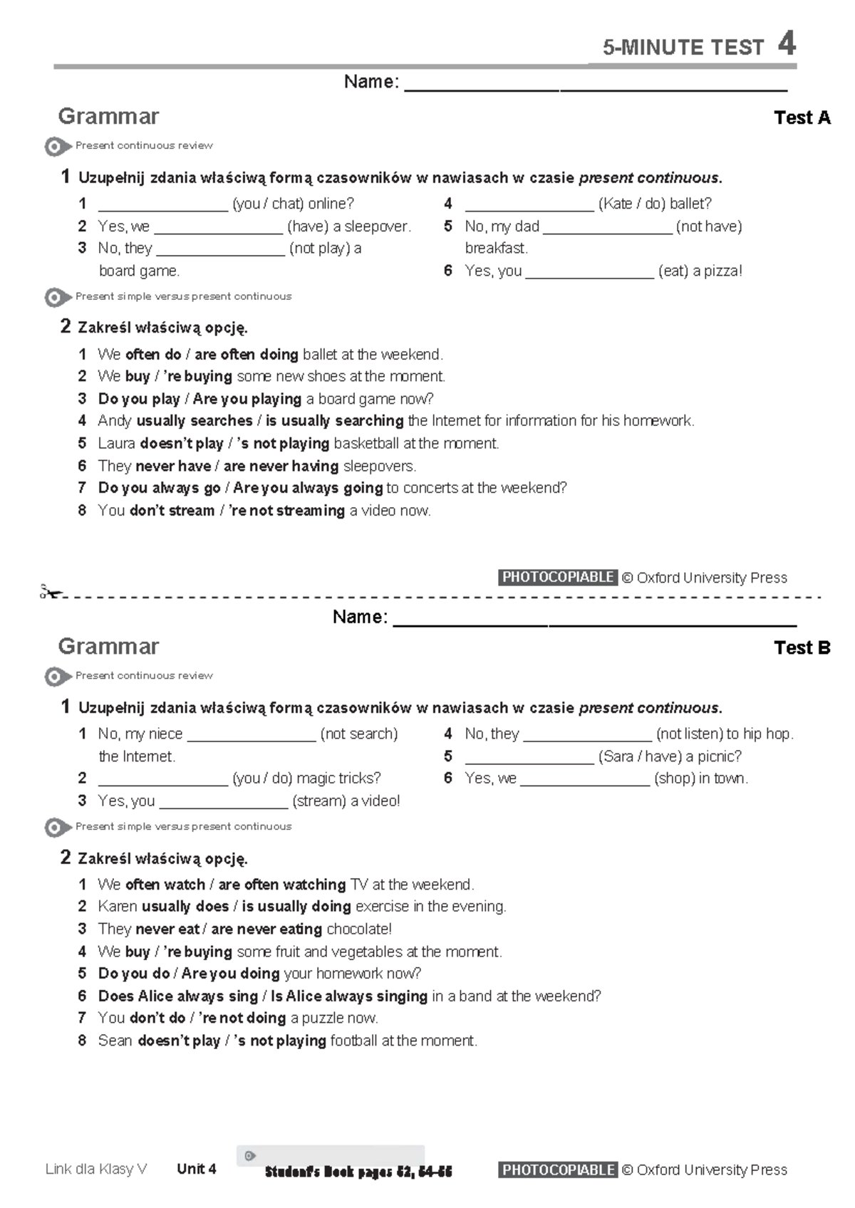 L5 U4 Grammar Test: Present Continuous Review and Exercises - Studocu
