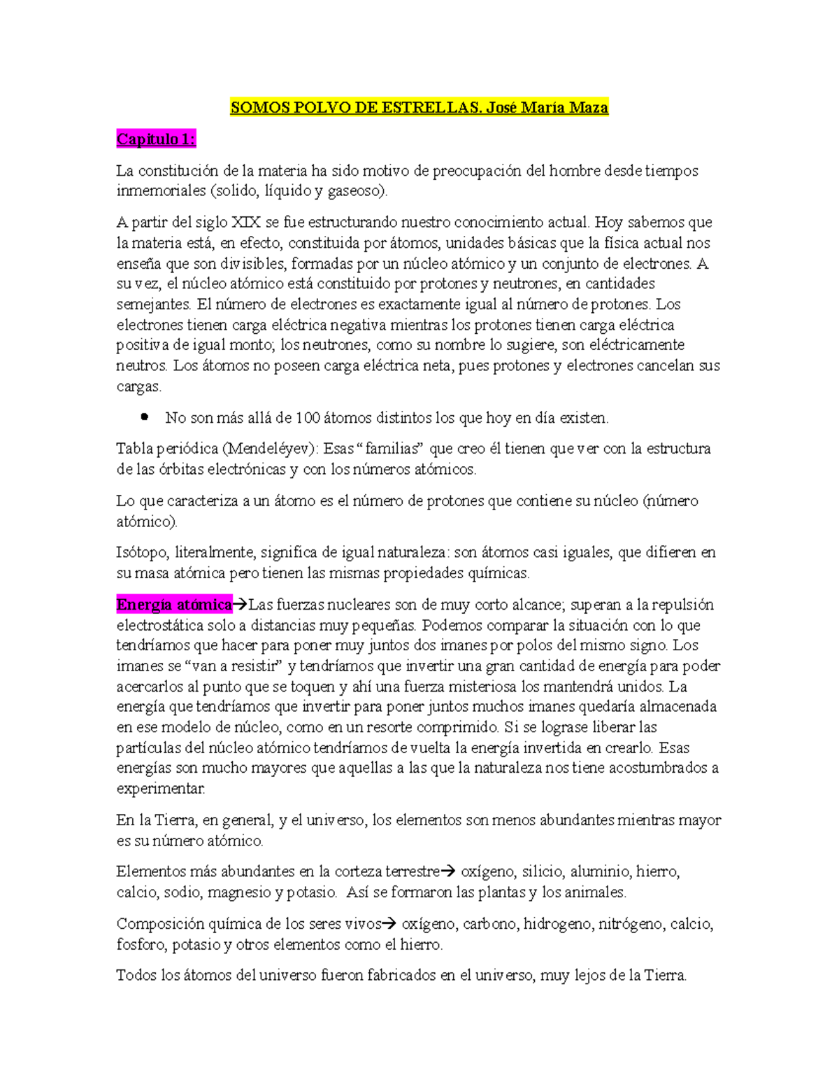 Resumen de Control 1: Materia y Cosmología en "Polvo de Estrellas" - Studocu