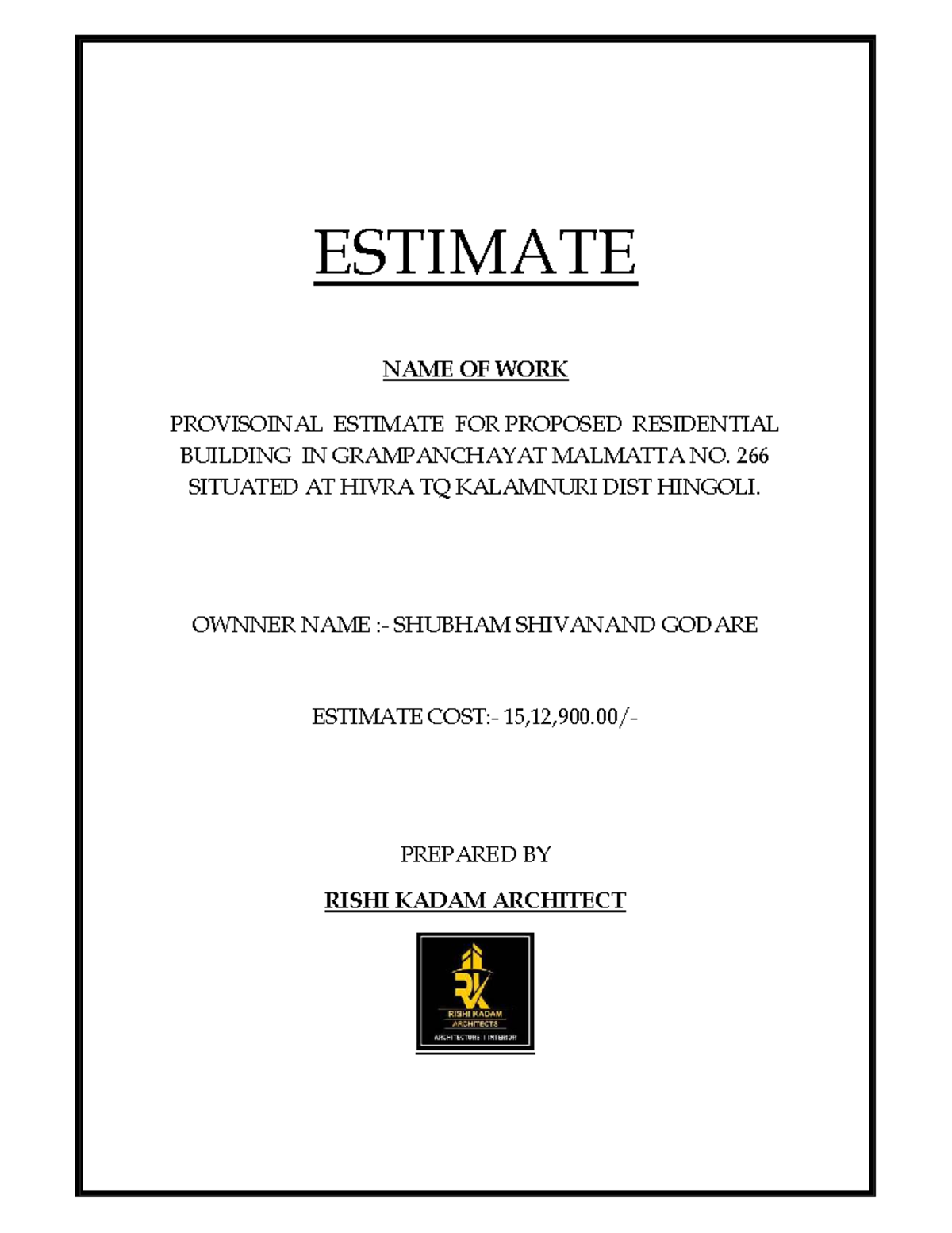 Provisional Estimate for Residential Building - Grampanchayat Malmatta ...