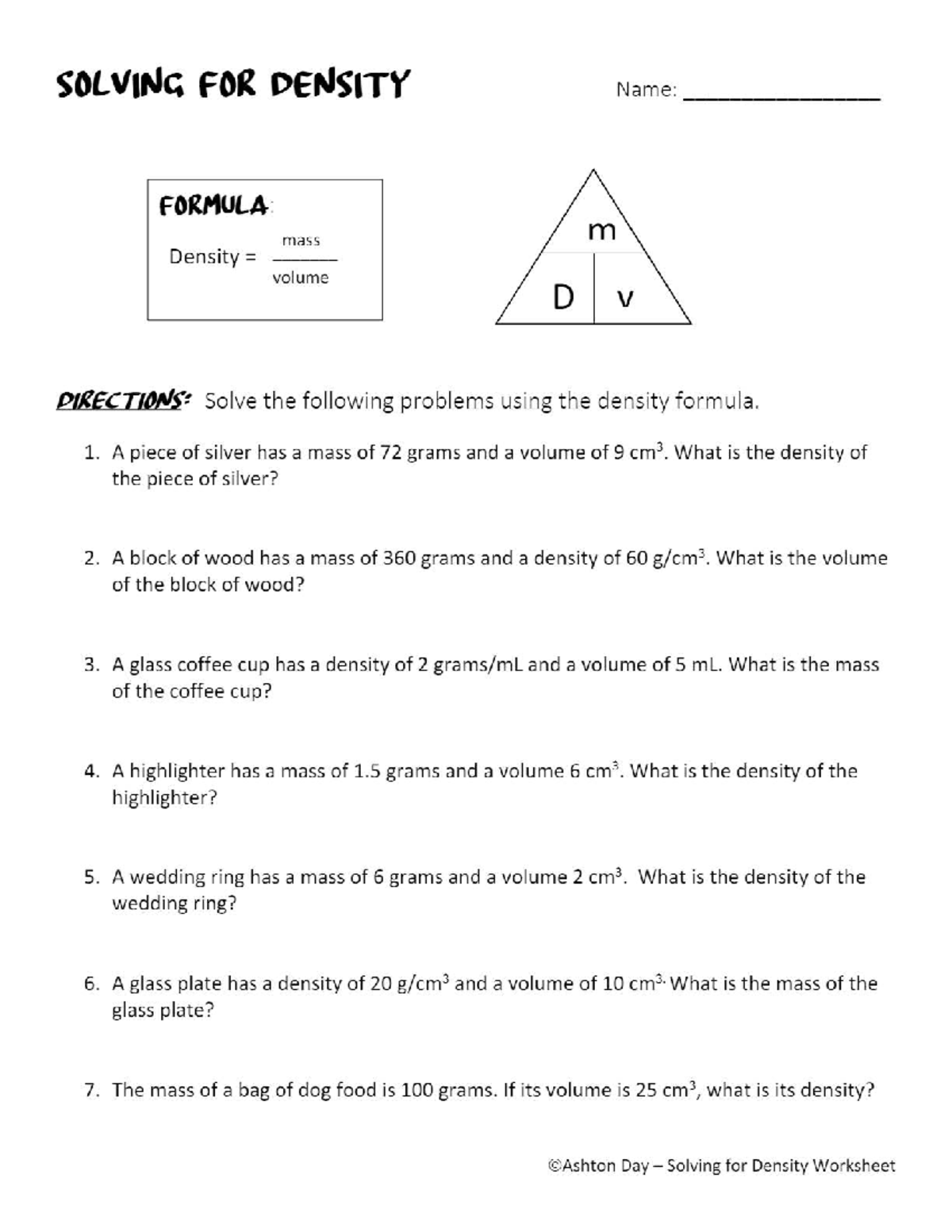 Solving for Density Worksheet (Science 101) - Studocu