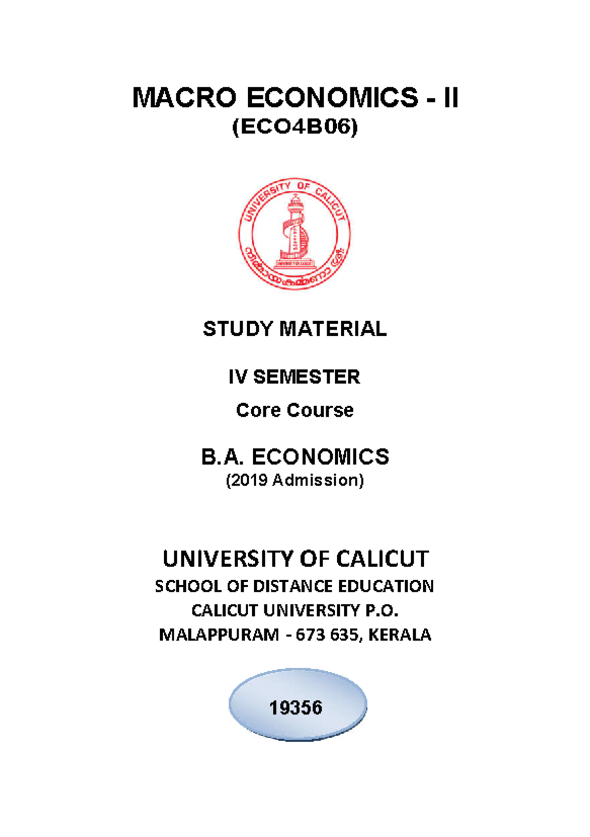 ECO4B06 - Study Material for Macro Economics II (IV Semester) - Studocu