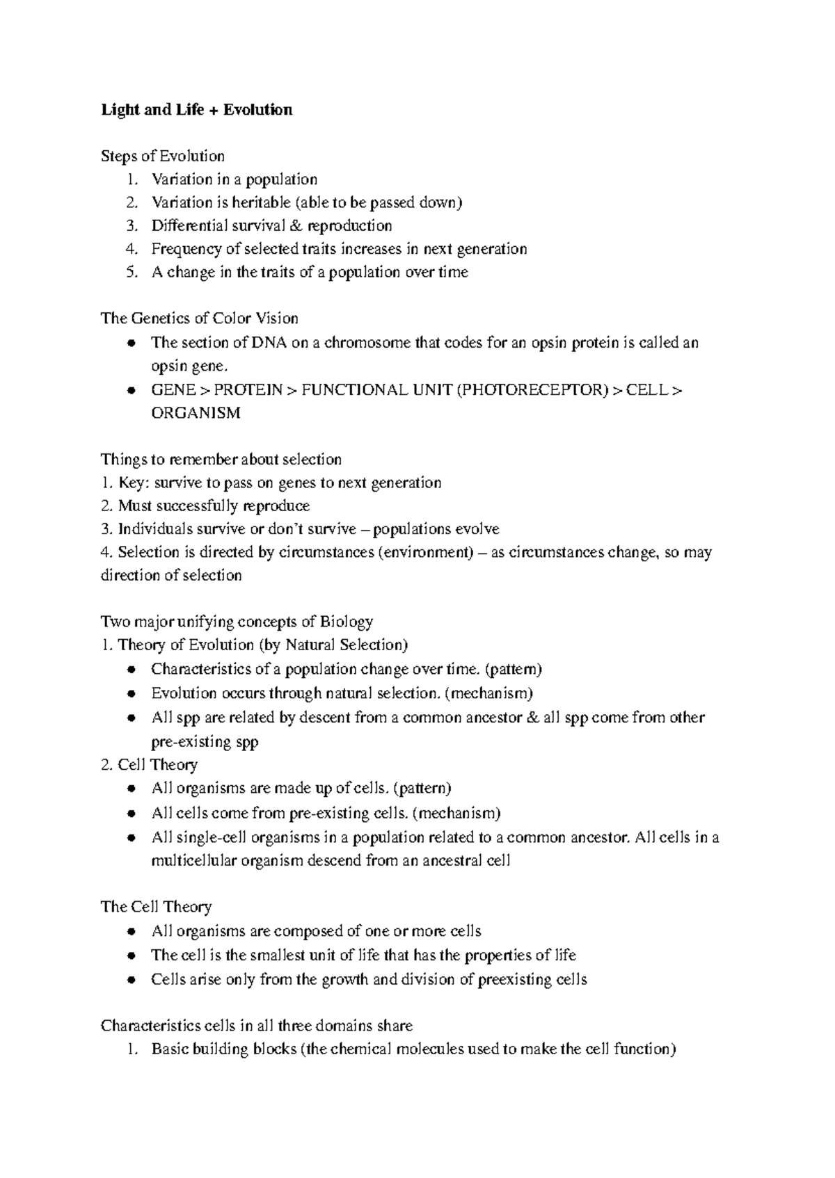 Term 1 Test Notes: Evolution, Genetics, and Cell Biology Concepts - Studocu