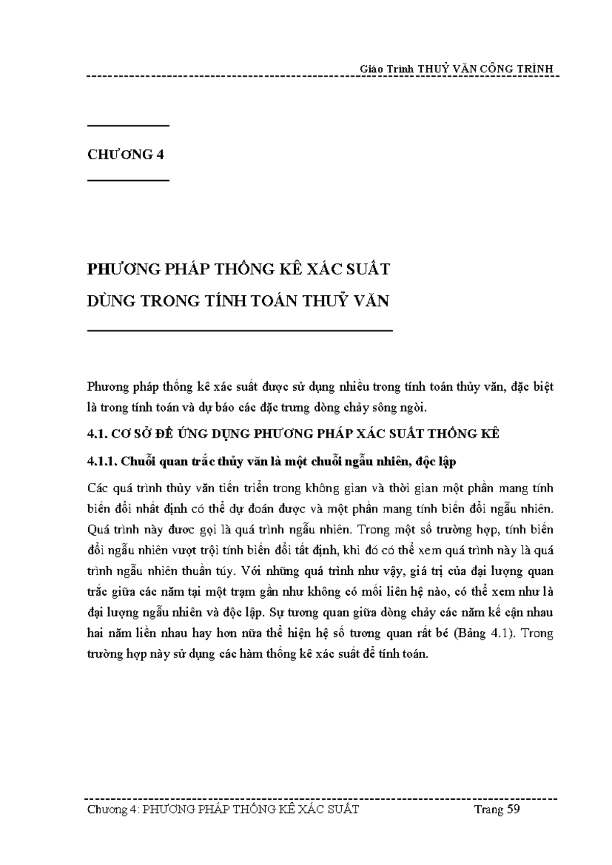 Chapter 4 TVCT CD CTT 2020: Phương Pháp Thống Kê Xác Suất trong Thủy ...