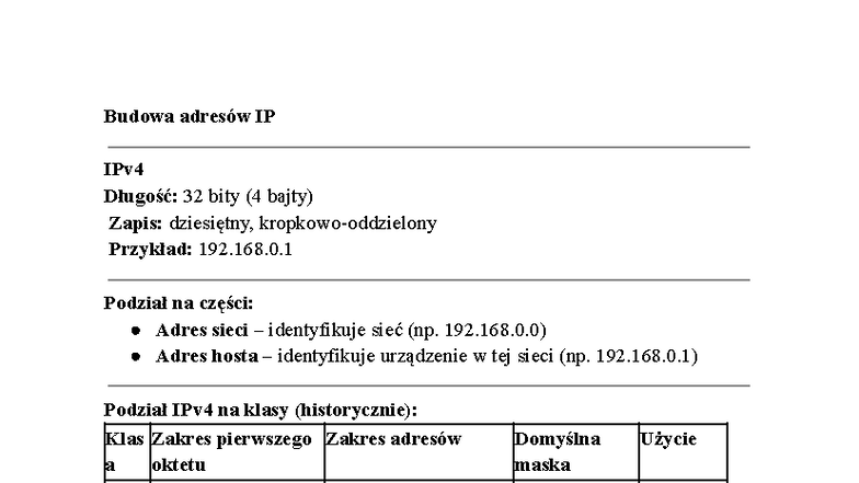 Na LSK IPv4 i IPv6: Budowa i Konwersja Adresów - Studocu