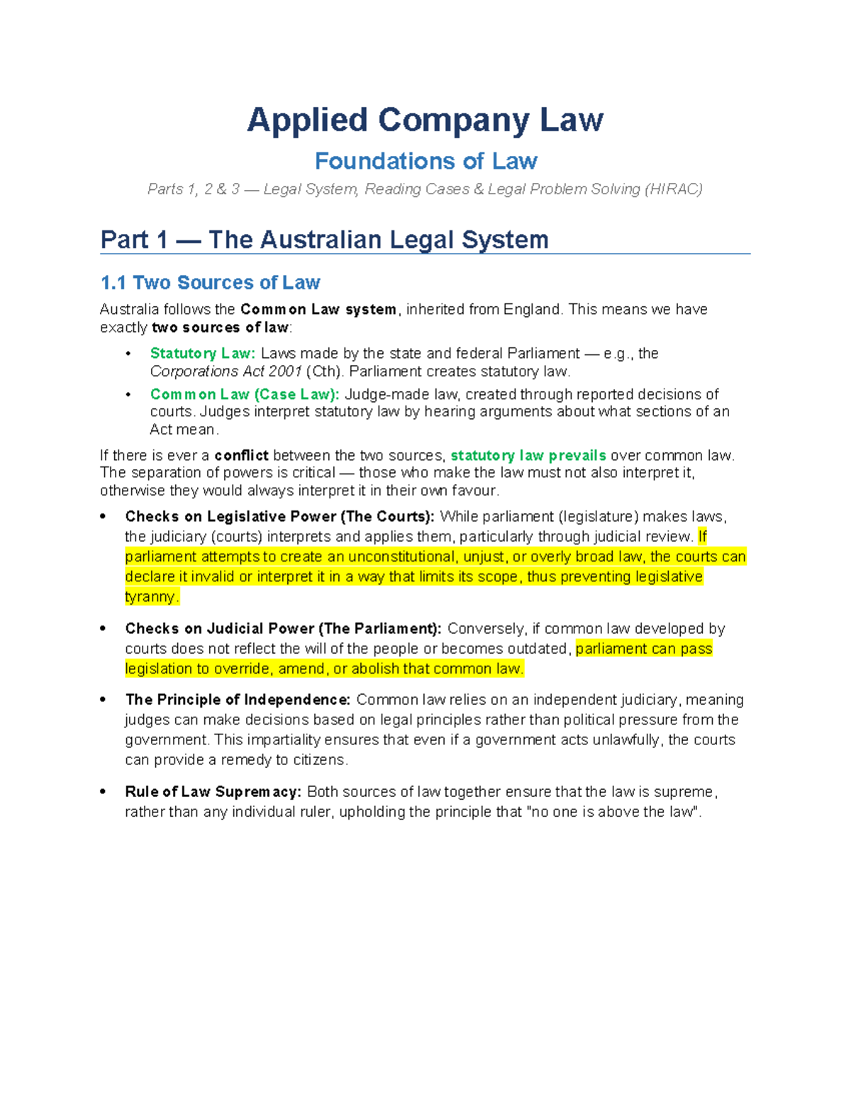Foundations of Law: HIRAC Method & Australian Legal System (LAW101 ...