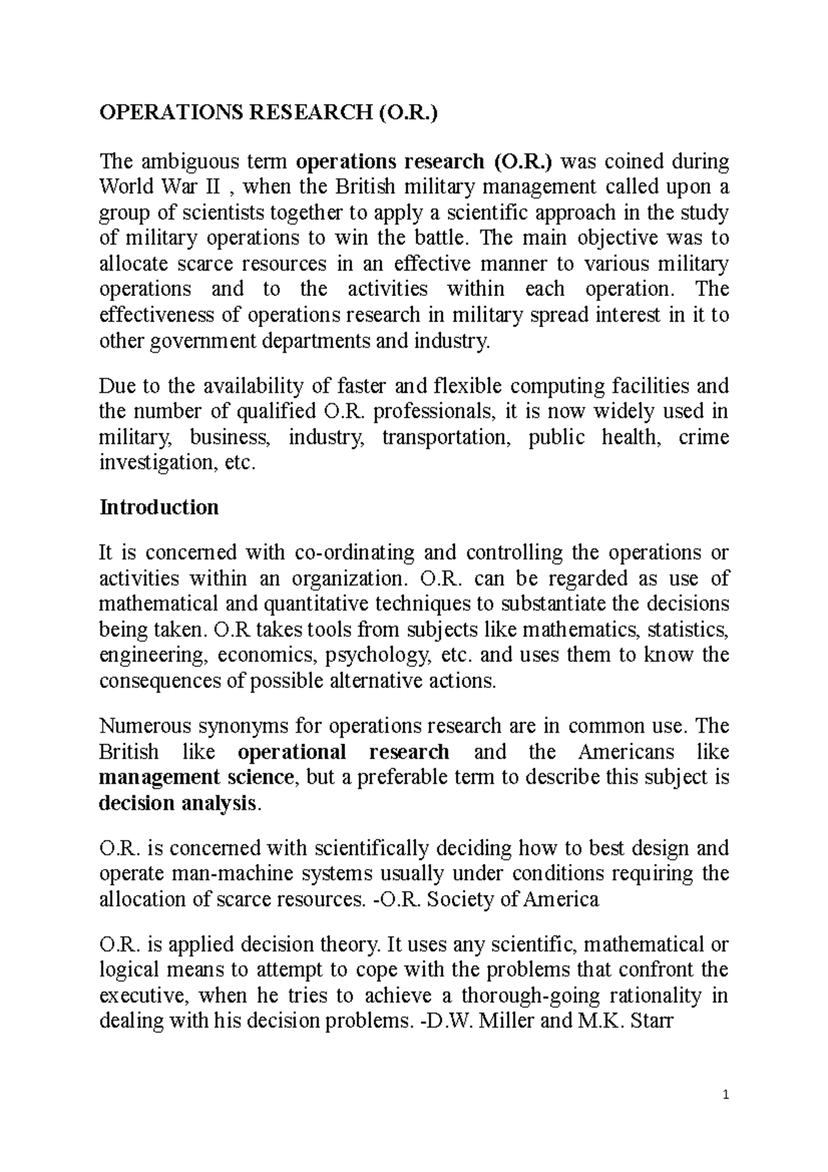 Introduction to Operations Research (O.R.) - Course Overview and ...