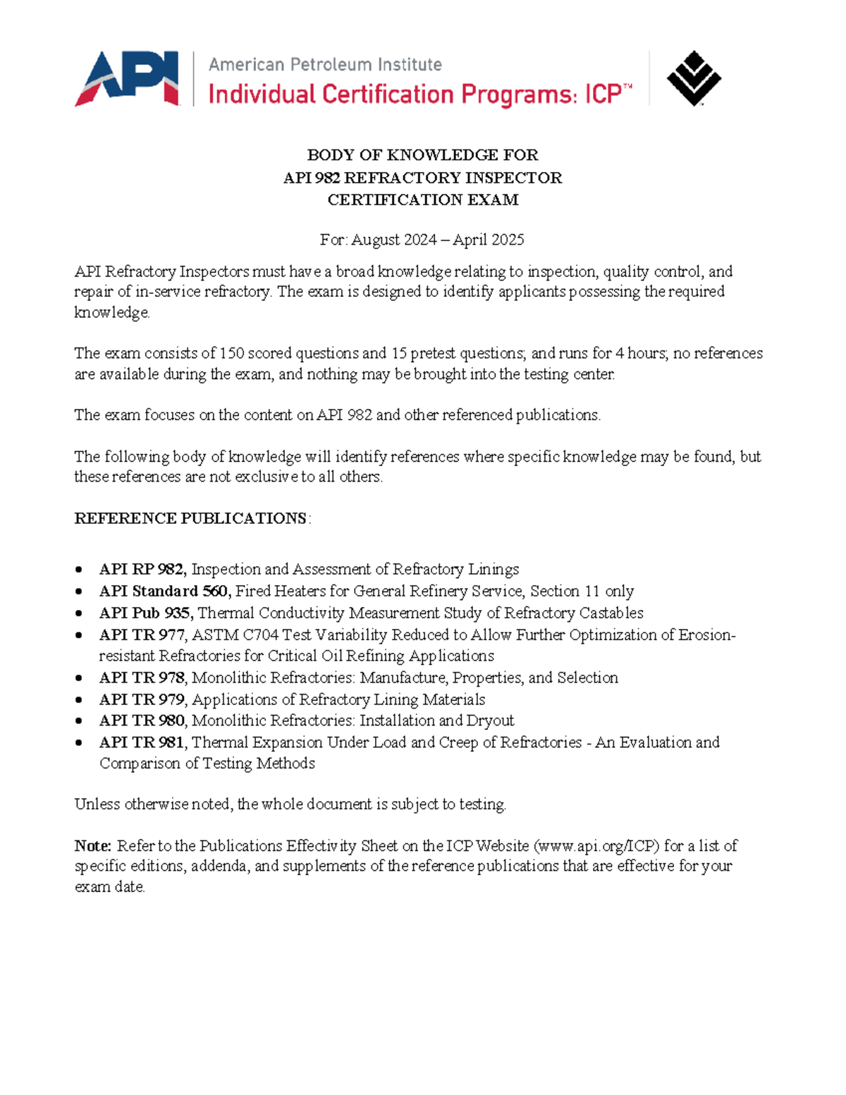 API 982 Refractory Inspector Certification Exam Prep Guide 2024 - Studocu