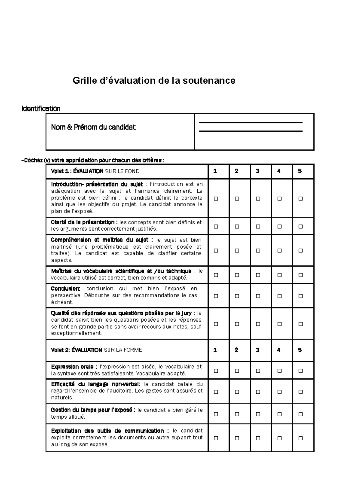 Grille d'évaluation PFE - Grille d’évaluation de la soutenance ...