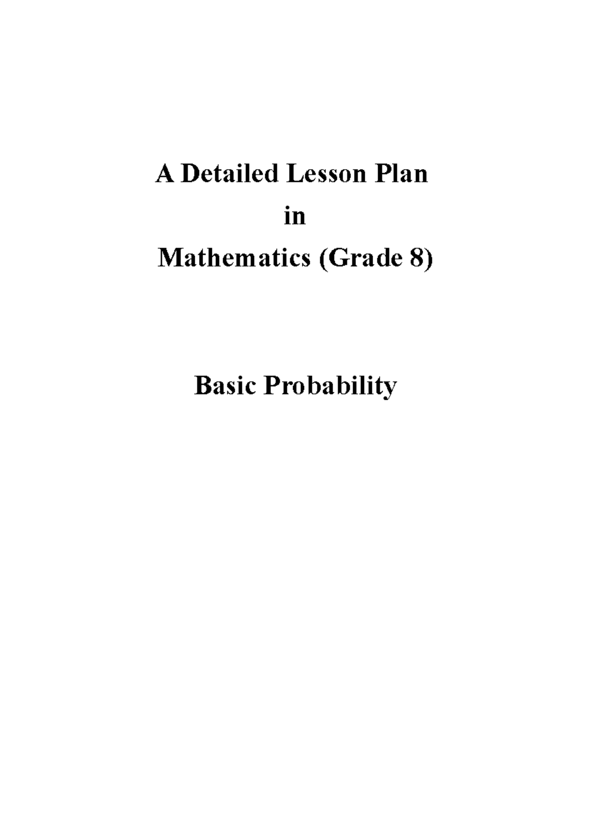 Probability Lesson Plan - A Detailed Lesson Plan in Mathematics (Grade ...