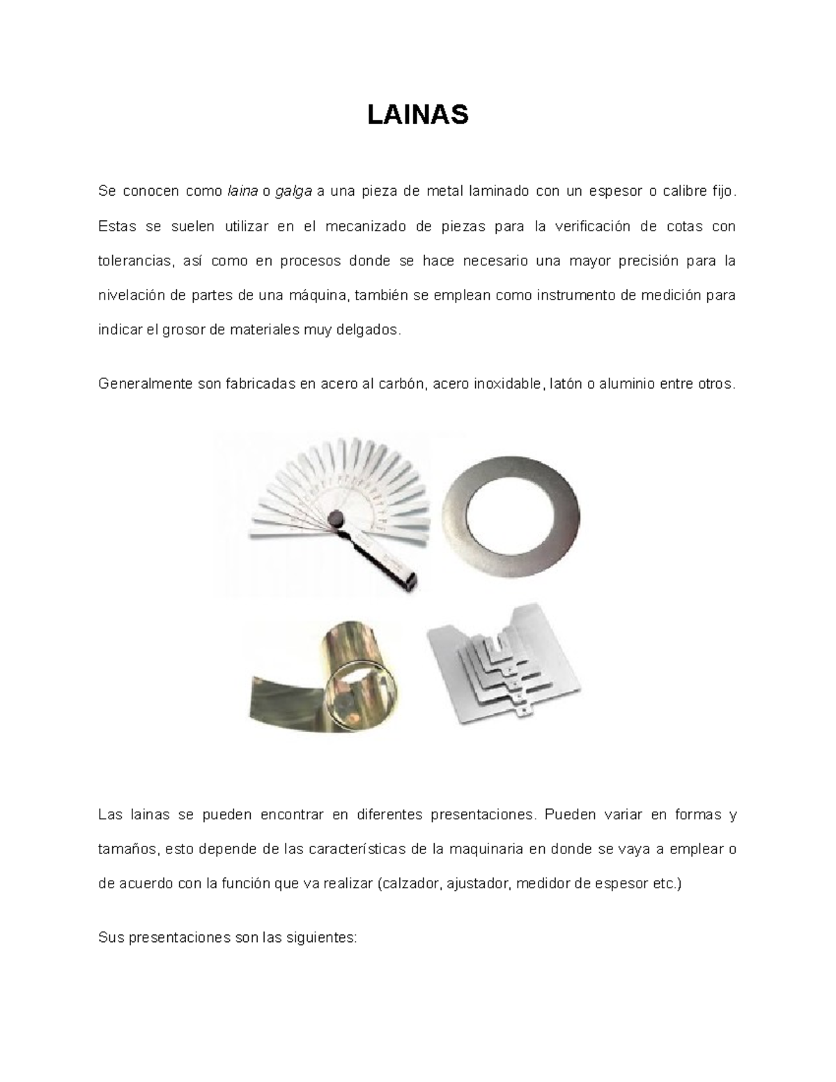Lainas Metrologia - LAINAS Se conocen como laina o galga a una pieza de ...