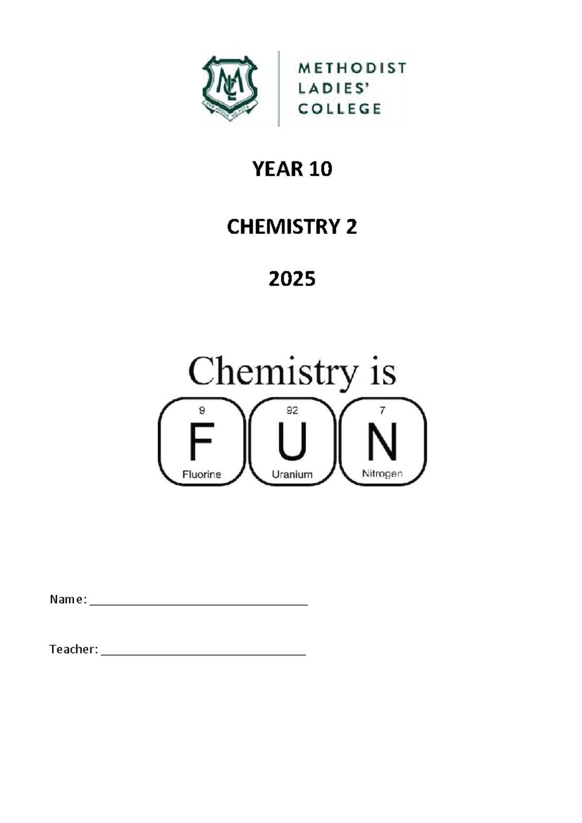 MLC Year 10 Chemistry 2 2025 Study Guide and Resources - Studocu