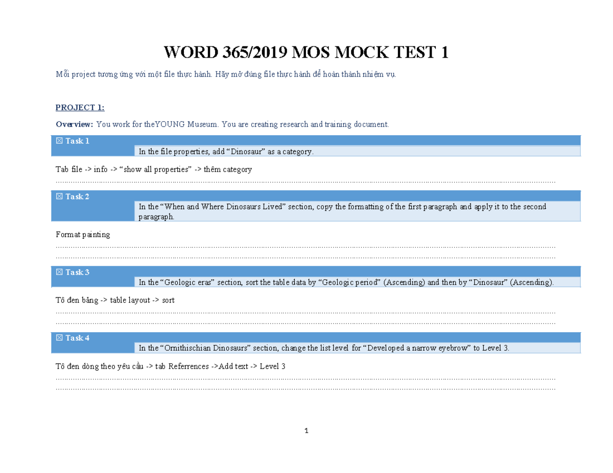 WORD 365-2019 Mock Test 1: Practical Project Tasks and Instructions ...