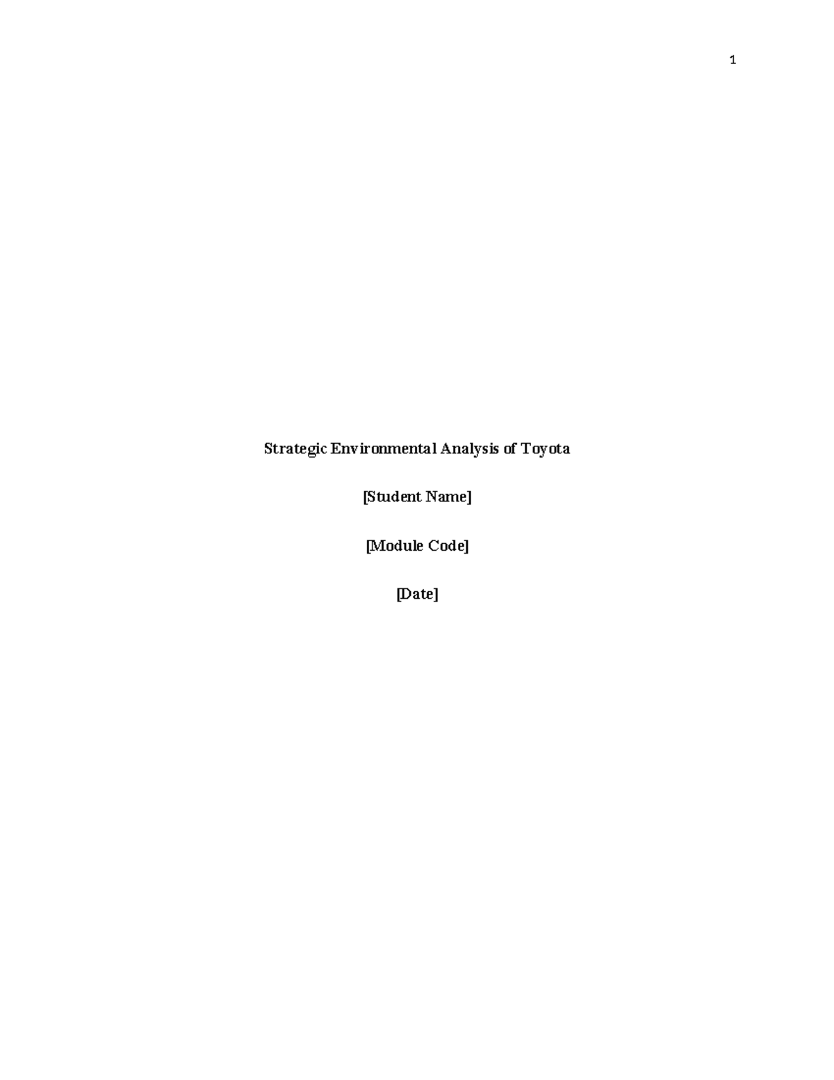 Strategic Environmental Analysis of Toyota - - Studocu