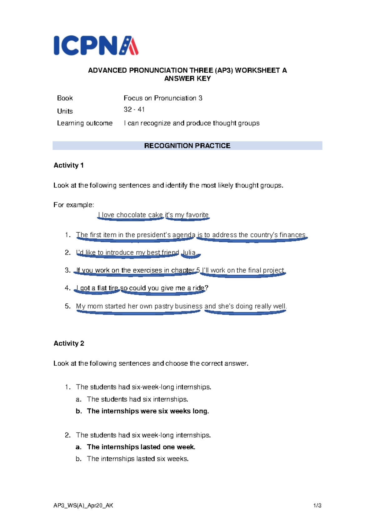 AP3 Worksheet A - Answer Key (Units 32-41) - Studocu