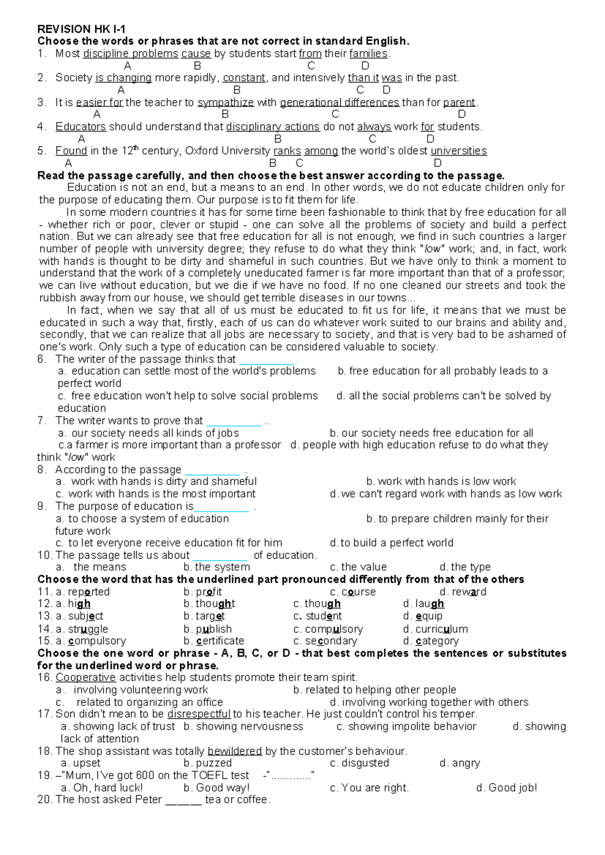 Revision HK I: Identifying Errors in Standard English Usage - Studocu