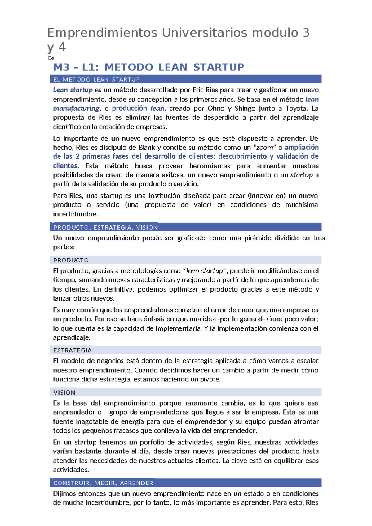 Emprendimientos-universitarios resumen mod 3 y 4 - Emprendimientos Universitarios modulo 3 y 4 ...