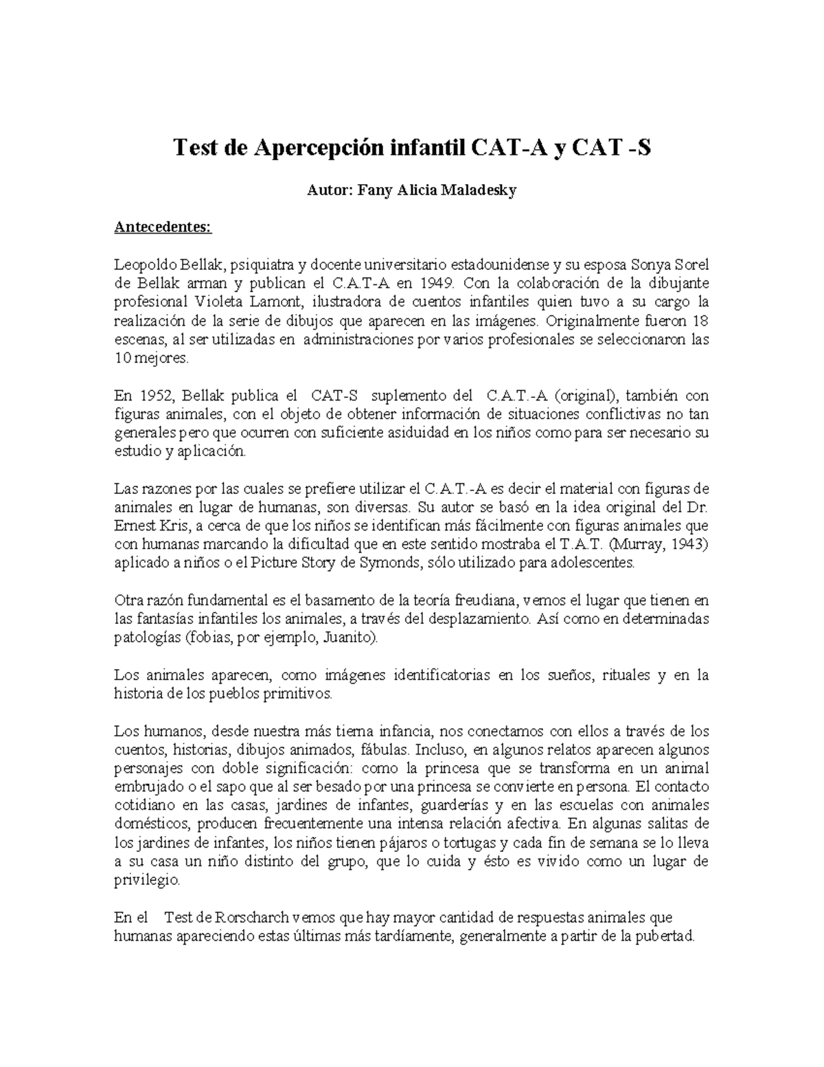 **Estudio de los Test de Apercepción Infantil CAT-A y CAT-S: Análisis y ...