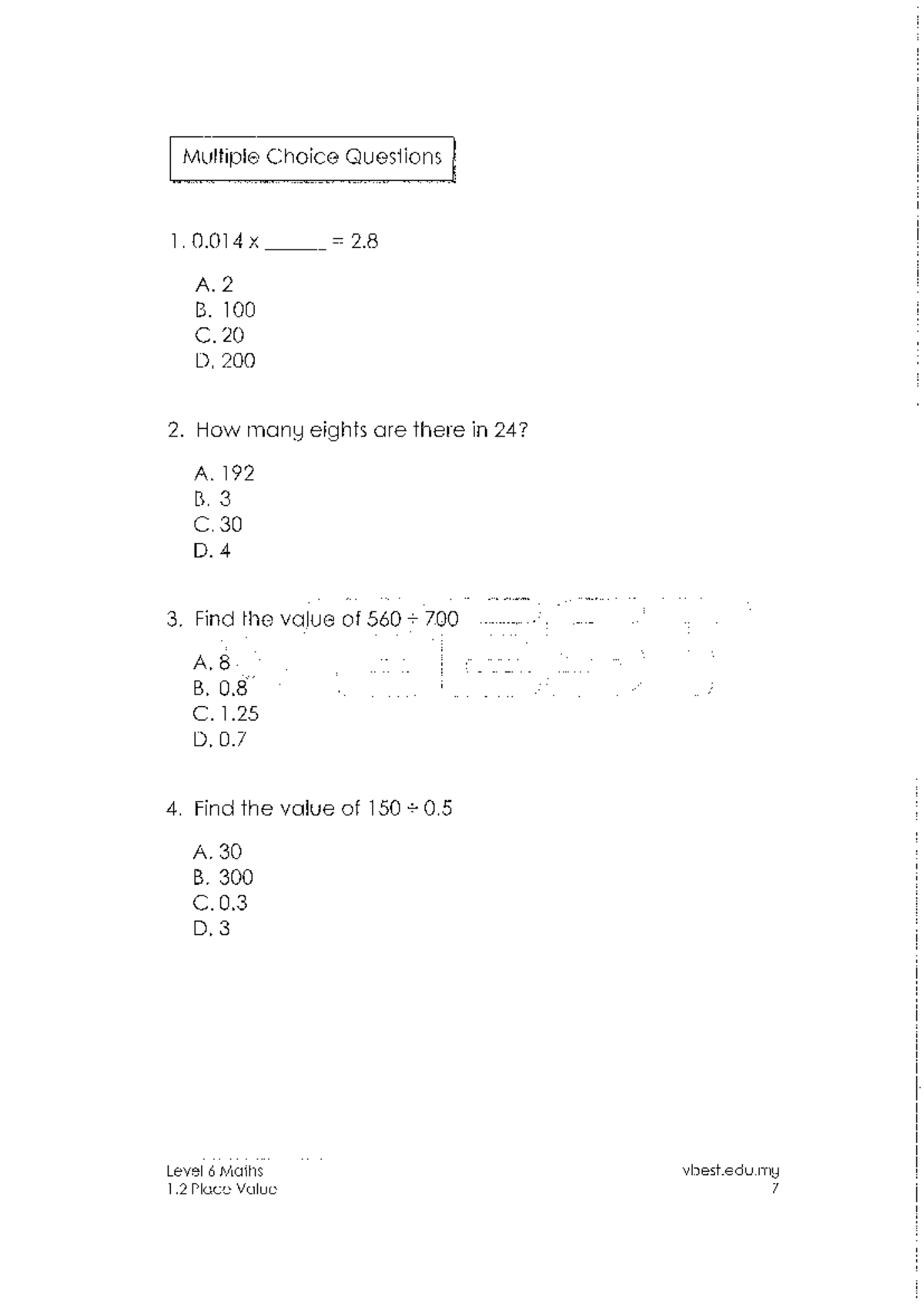 Y6 Math C2 Revision: Multiple Choice & Structured Questions - Studocu