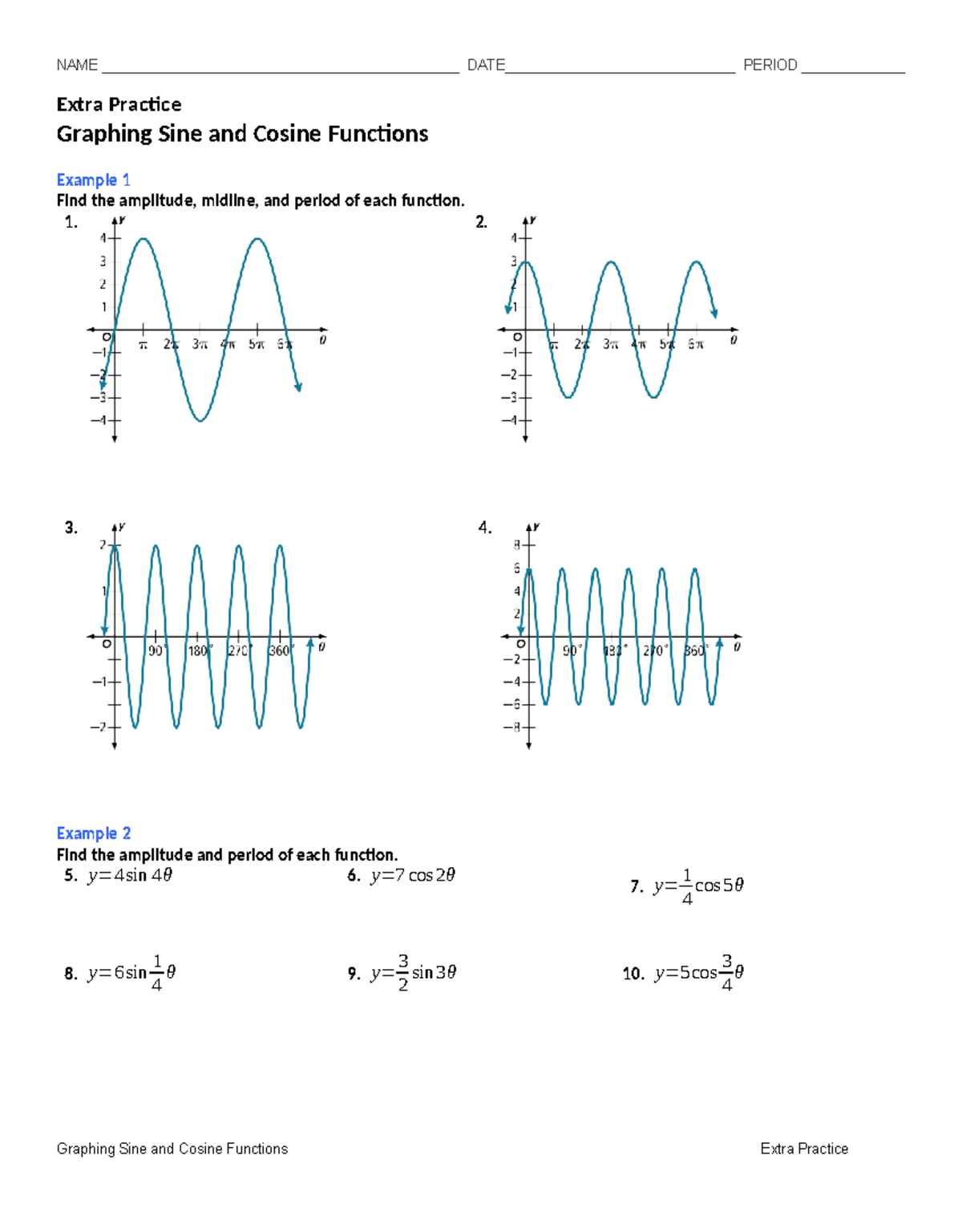 Graphing Sine & Cosine Functions: Extra Practice for NAME PERIOD - Studocu