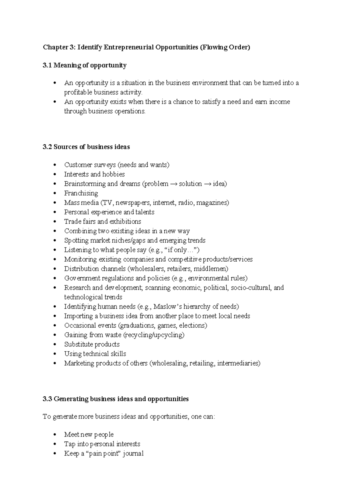 Entrepreneurship 1: Chapter 3 - Identifying Business Opportunities ...