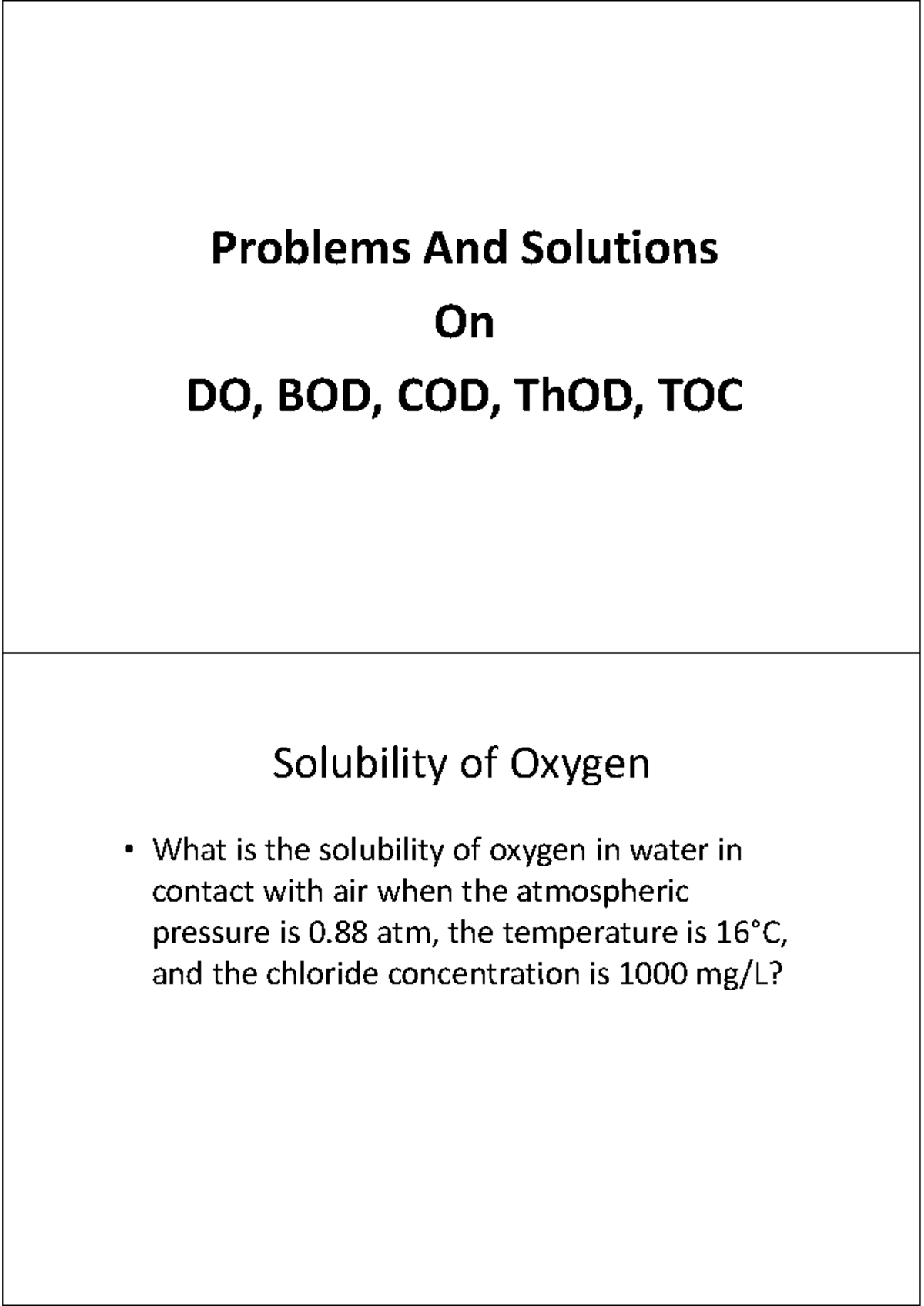 Problems and Solutions on DO, BOD, COD, ThOD, and TOC Analysis - Studocu