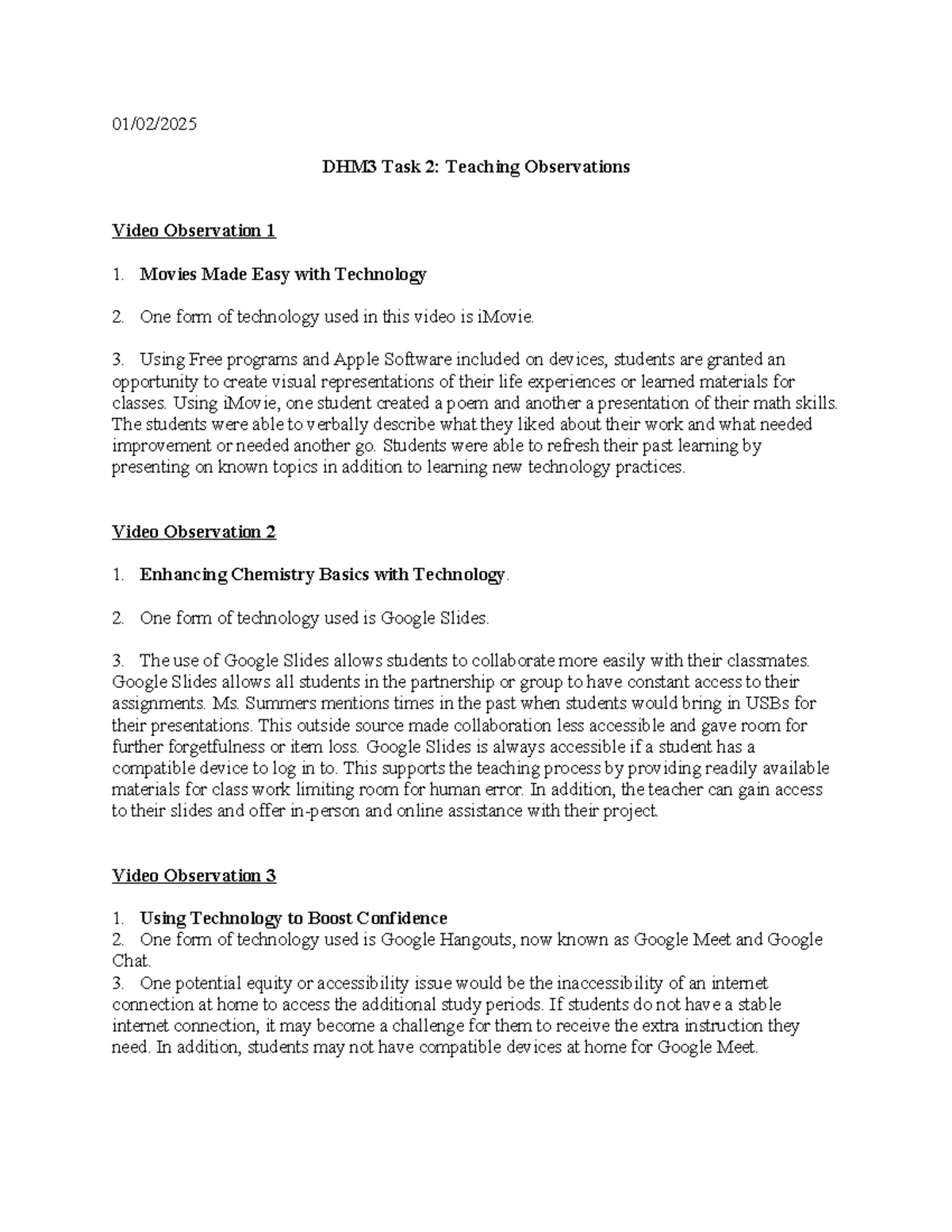 DHM3 Task 2: Video Observations on Teaching with Technology - Studocu