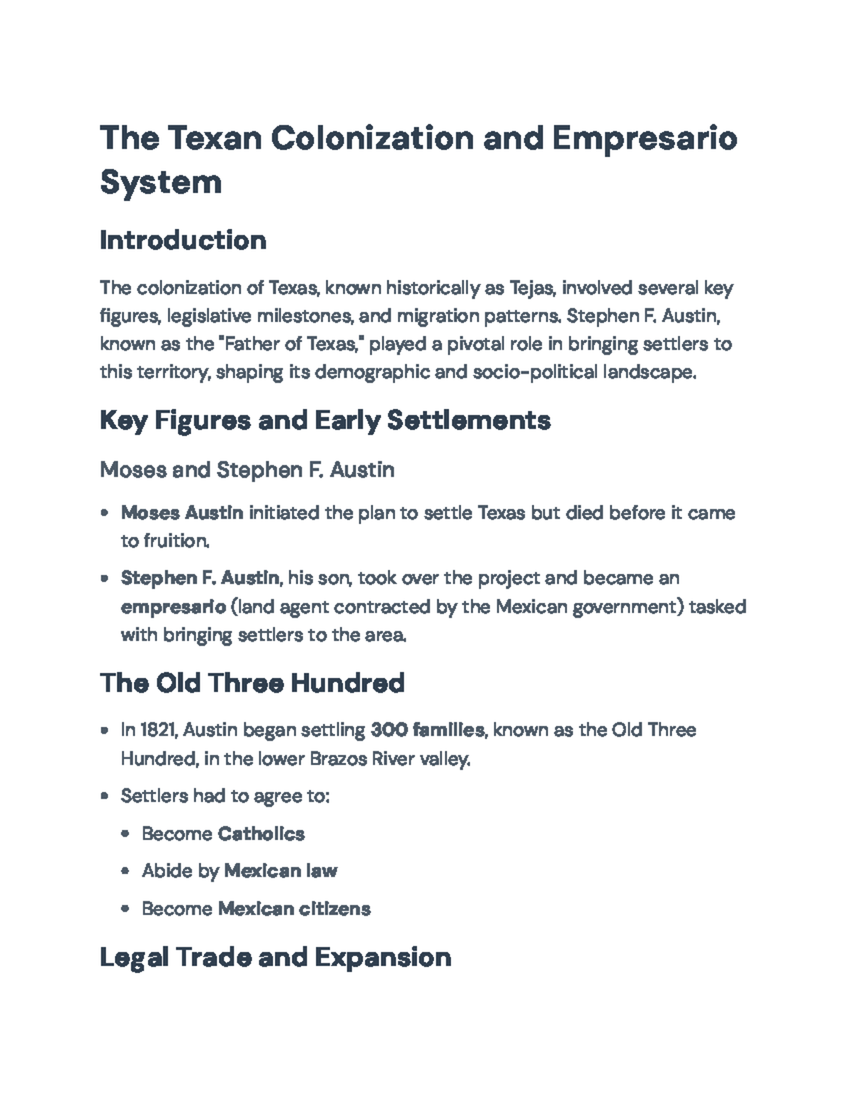The Texan Colonization and Empresario System: Key Figures and Laws ...