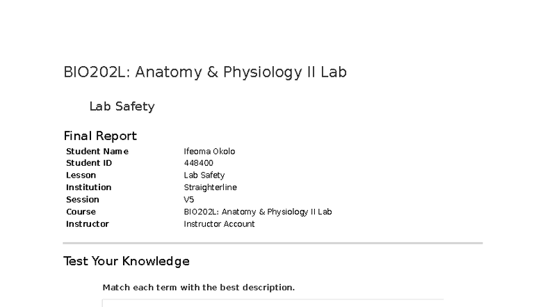 BIO202L: Anatomy Physiology II Lab Safety Final Report - Studocu