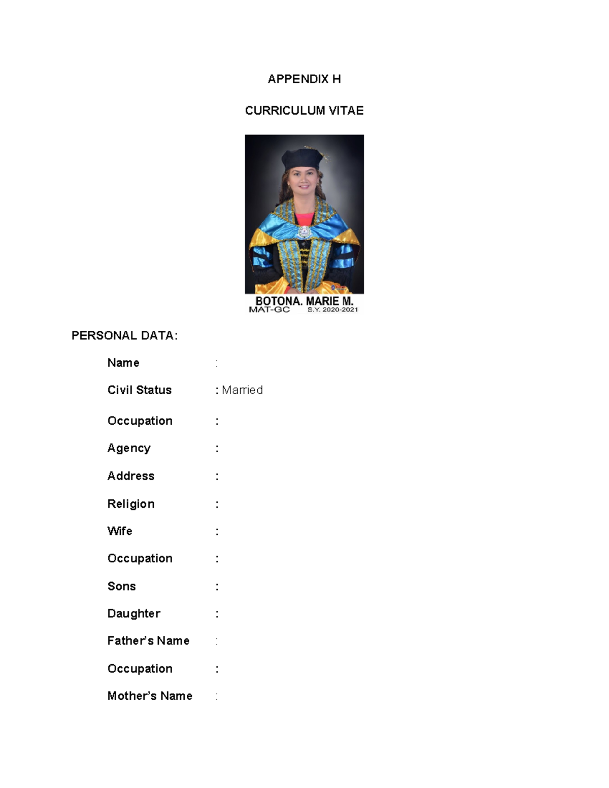 Curriculum- Vitae- Sample - Master of Arts in Educational Management ...