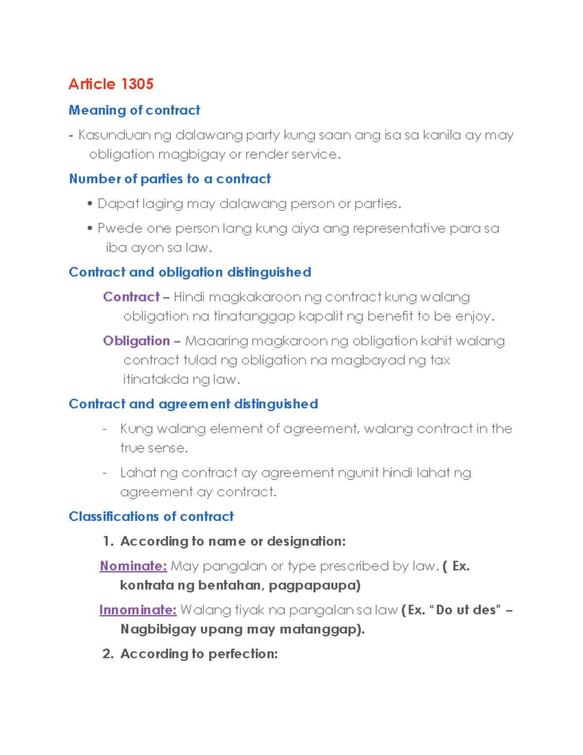 Article 1305-1340: Understanding Contracts and Obligations - Studocu