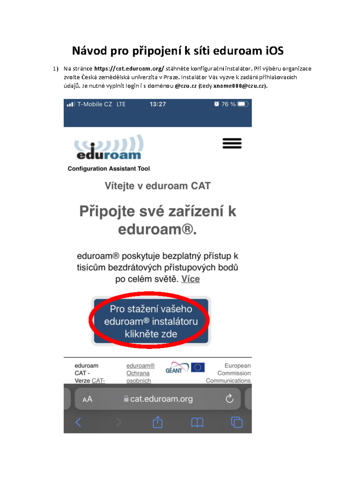 Návod pro připojení k síti eduroam na iOS - CZ - Studocu