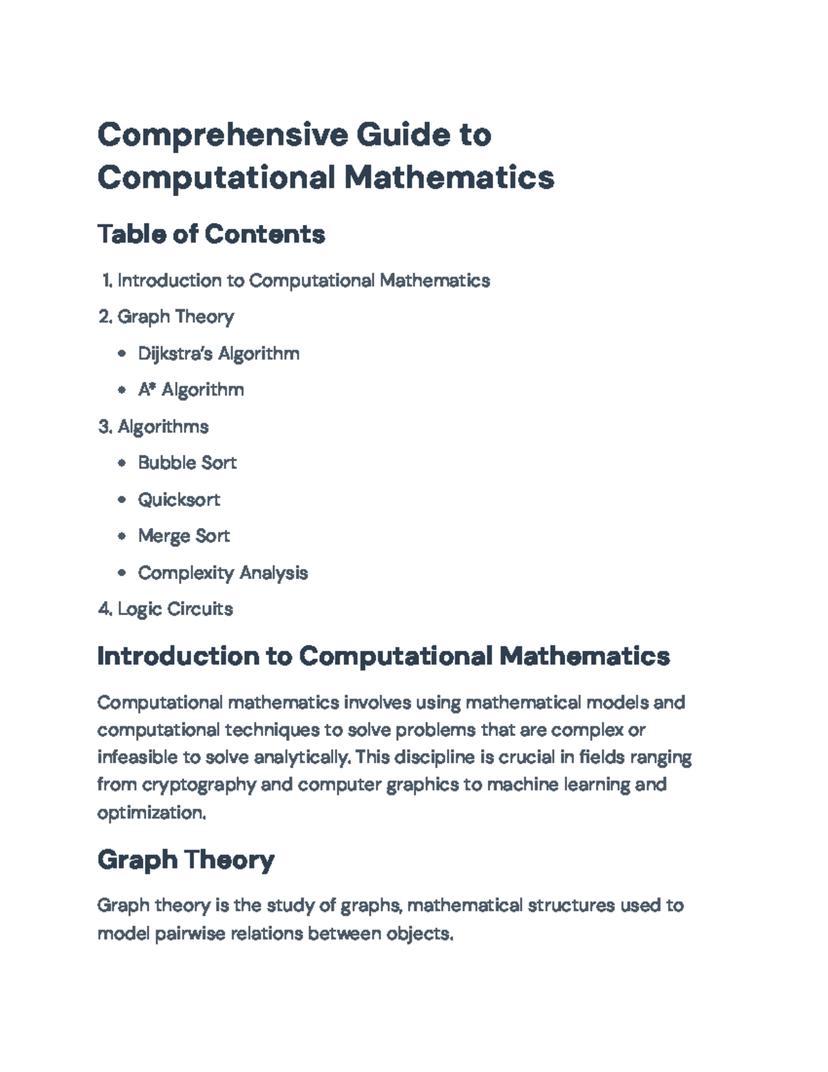 Computational Mathematics Overview: Algorithms and Graph Theory ...