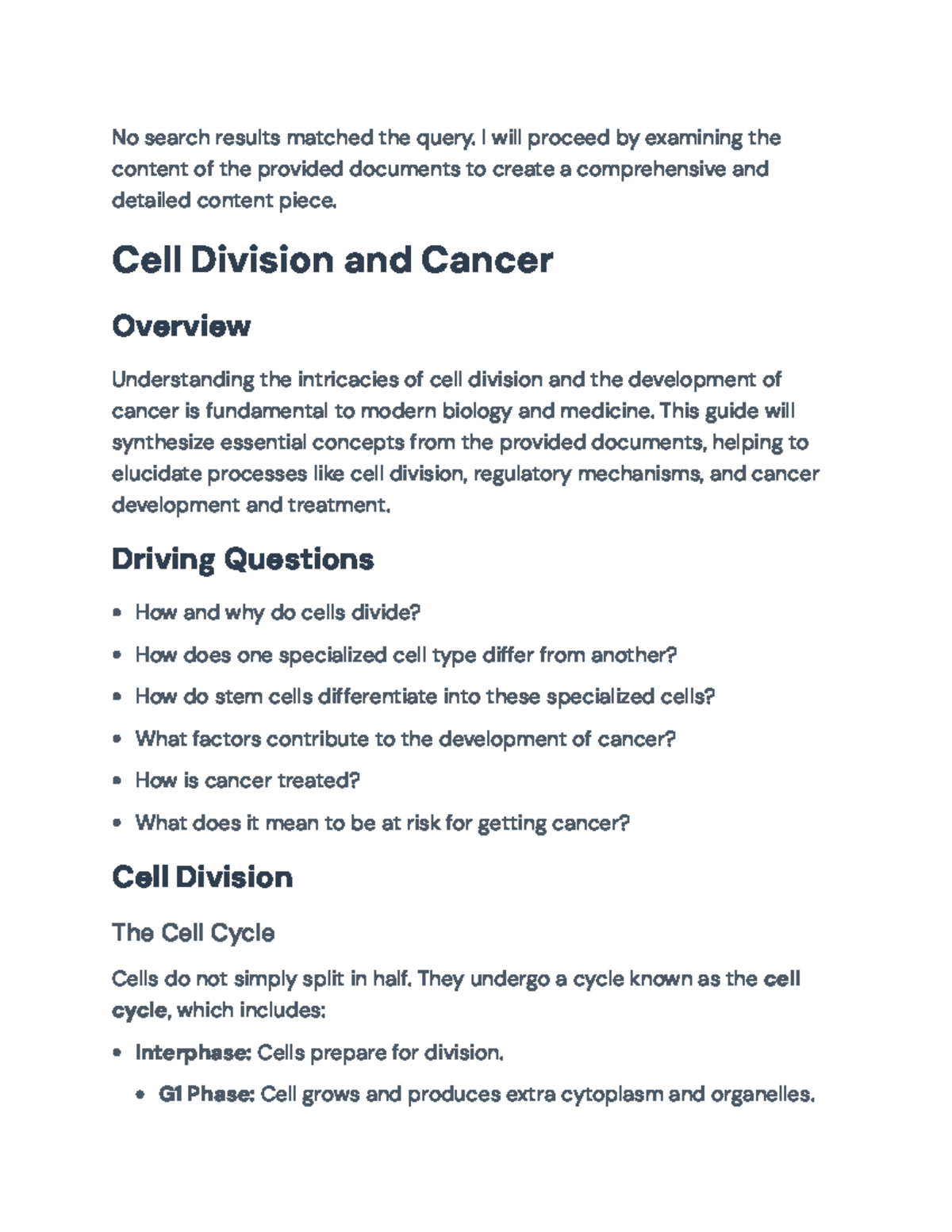 Cell Division and Cancer: Concepts and Treatments Overview - No search ...