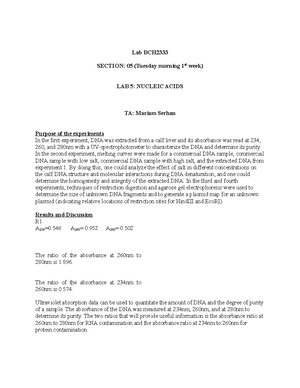 BCH2333 Lab 3 - Lab 3 assignment. - Lab BCH SECTION: A09 (Wednesday morning 1st week) LAB 3 ...