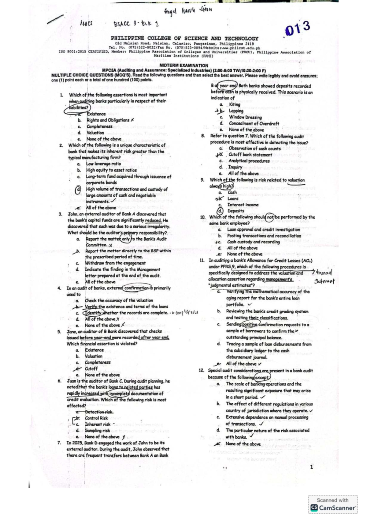 MPC5A Midterm Exam Review: Auditing and Assurance in Specialized ...