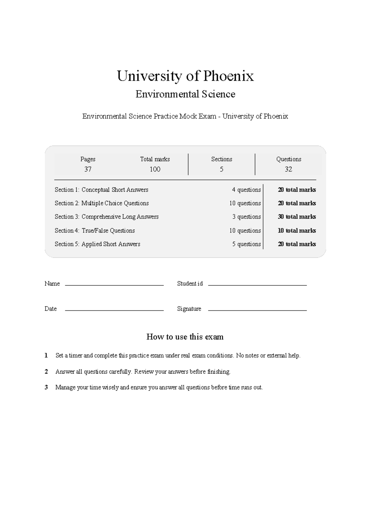 SCI 270 Environmental Science UOPX Practice Mock Exam 2026 - Studocu