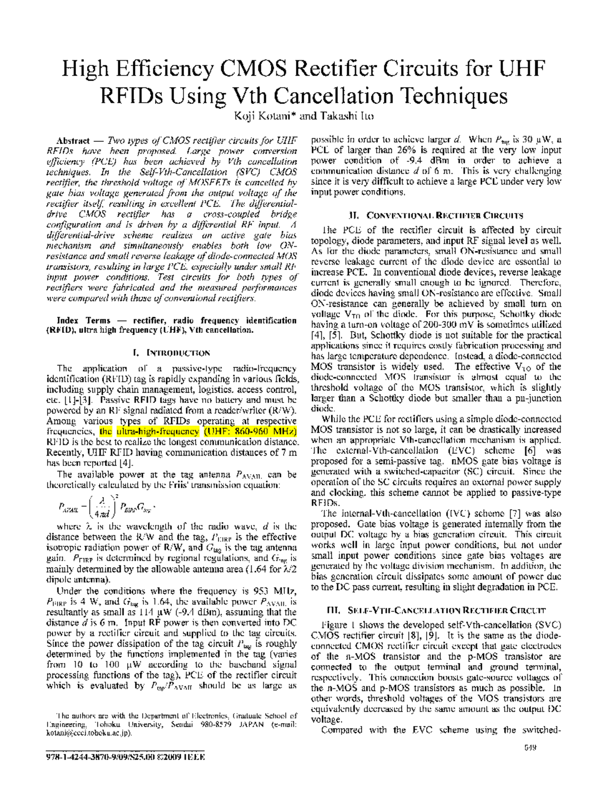 High Efficiency CMOS Rectifier Circuits for UHF RFID Applications - Studocu
