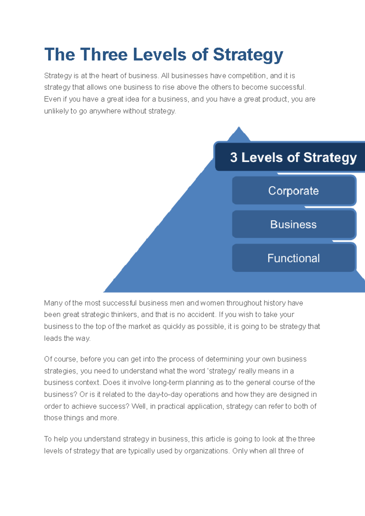 Understanding the Three Levels of Strategy in Business - Studocu