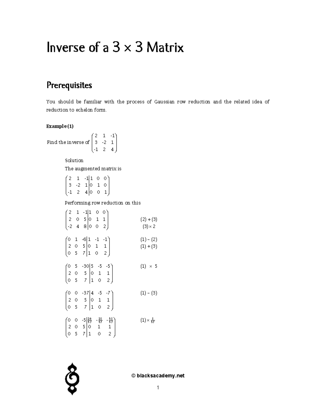 Inverse of a 3x3 Matrix: Gaussian Elimination & Properties - Studocu