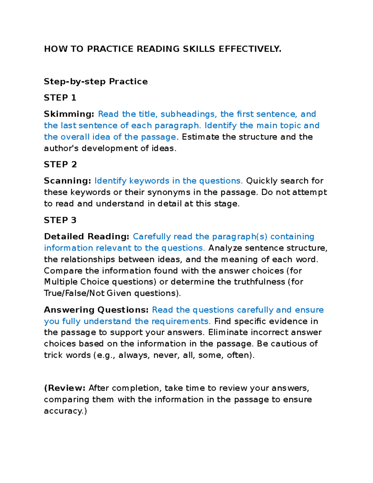 Effective Reading Skills Practice Guide: Strategies & Tips - Studocu