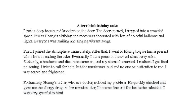 ENG 101: Essay on a Birthday Cake Experience - Studocu