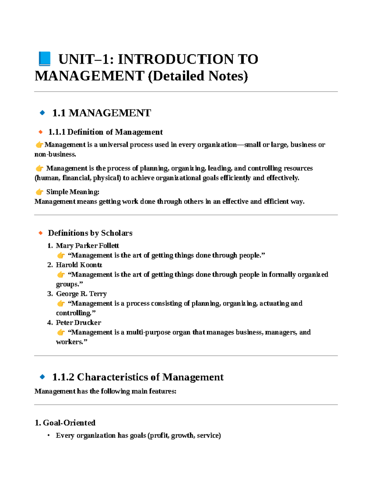 OM UNIT 1 - Detailed Notes on Management Principles and Theories - Studocu
