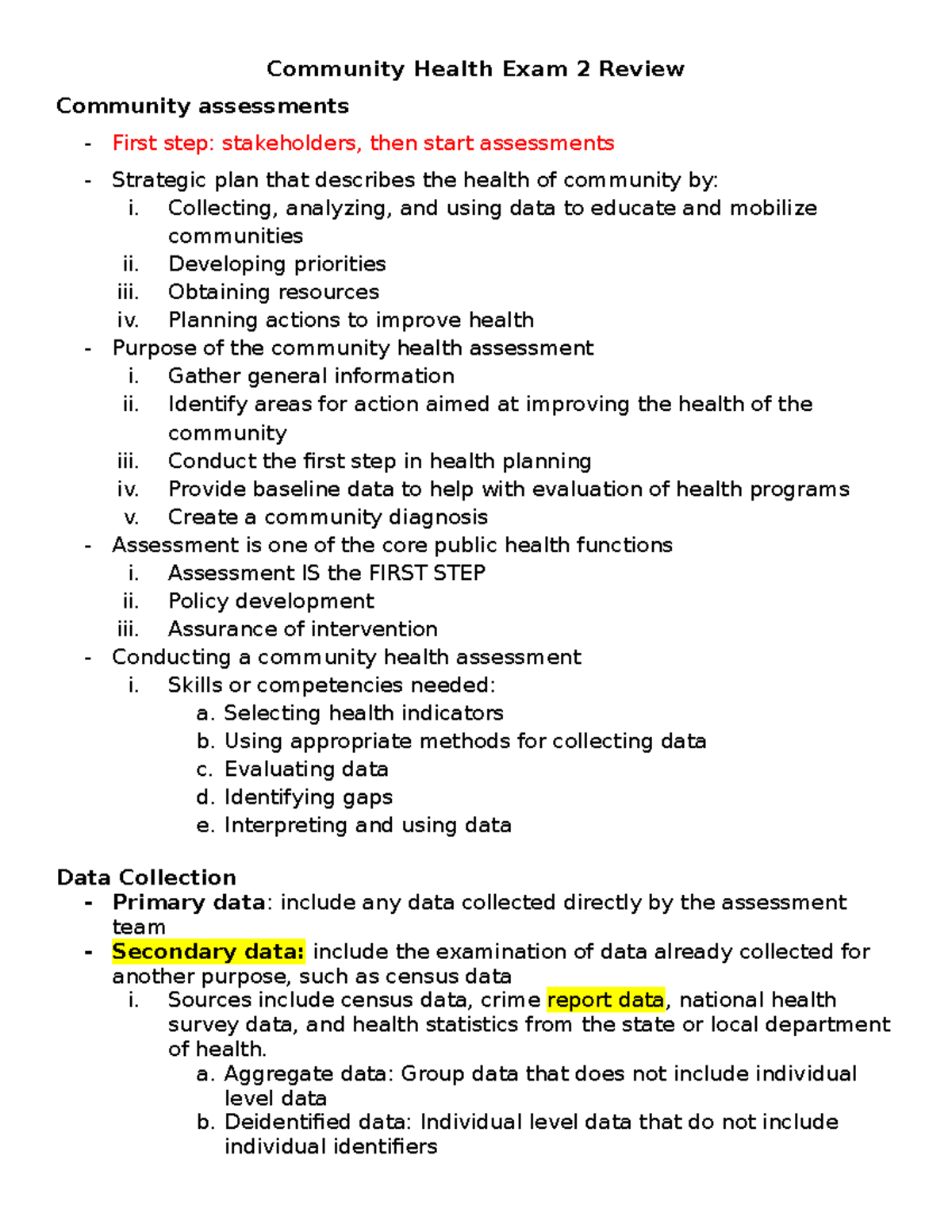 Community Health Exam 2 Review - Key Concepts and Strategies - Studocu