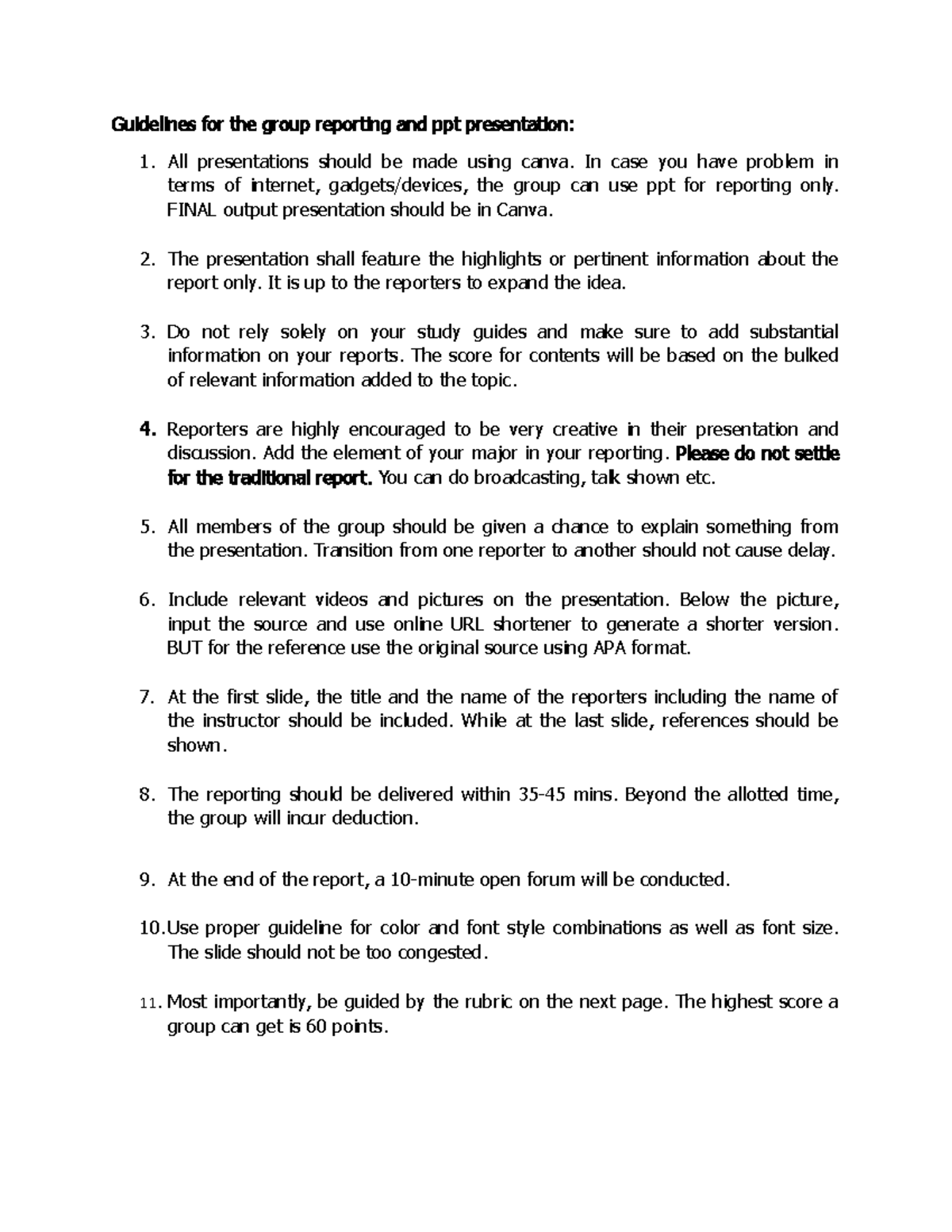 Guidelines for Group Reporting & Presentation (Course Code) - Studocu