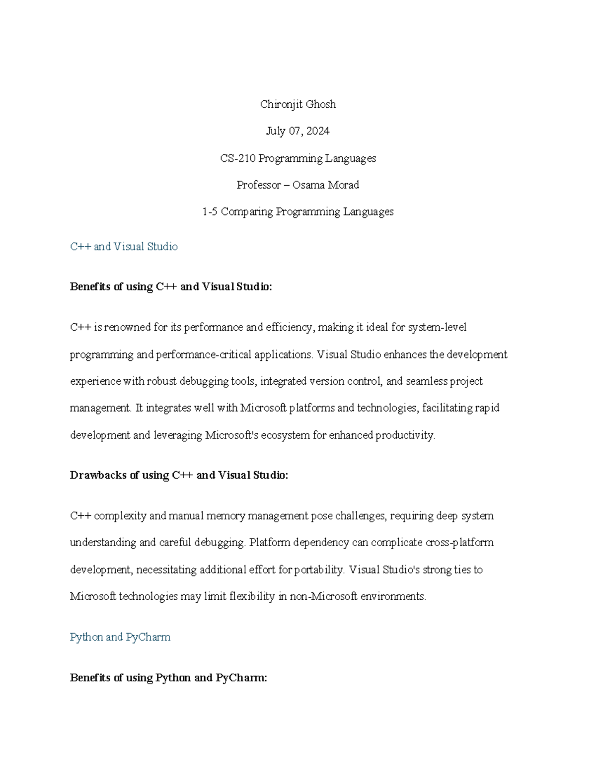 Cs 210 Module 1 5 Comparing Programming Languages Chironjit Ghosh