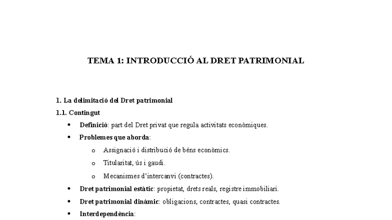 TEMA 1: INTRODUCCIÓ AL DRET PATRIMONIAL - Apunts de Dret Civil - Studocu