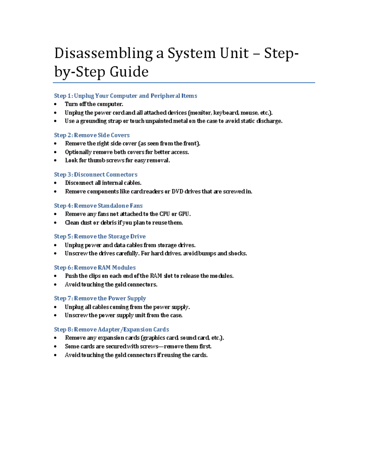 Disassembling System Unit Guide: Step-by-Step Instructions - Studocu